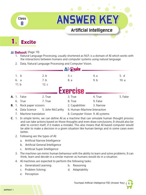 Answer Key Of Worksheets Class 8 Ai Download Free Pdf Artificial Intelligence Intelligence