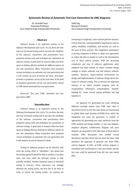 Pdf Systematic Review Of Automatic Test Case Generation By Uml