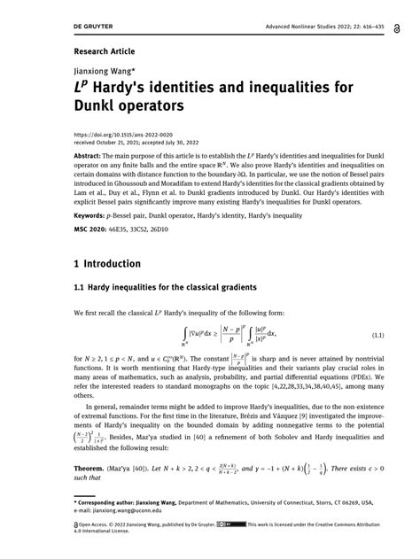 Pdf L Hardys Identities And Inequalities For Dunkl Operators