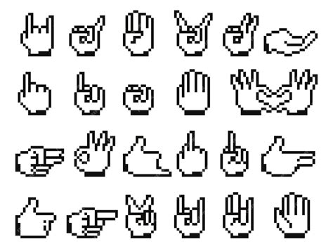 Pixelated Hand Icons Human Fingers Cursor Symbols With Different