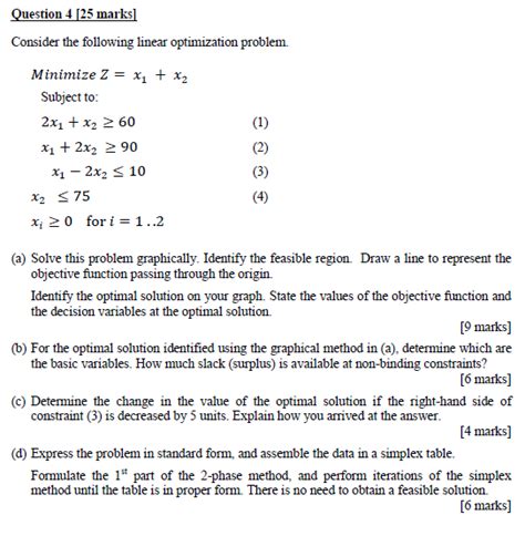 Consider The Following Linear Optimization Problem Chegg