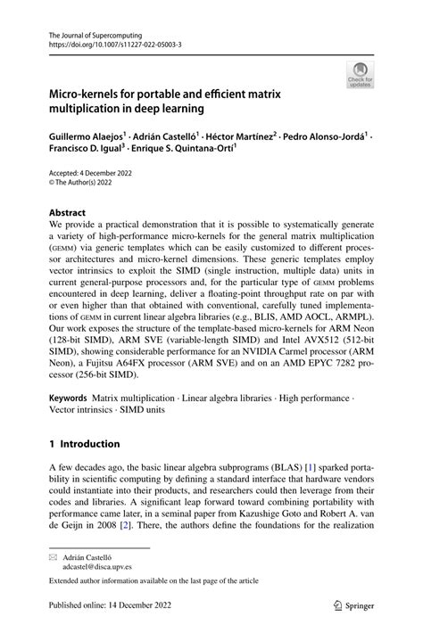 Pdf Micro Kernels For Portable And Efficient Matrix Multiplication In