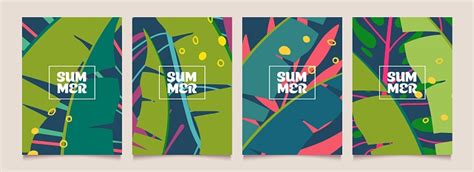 추상 열대 여름 배경 이국적인 잎과 함께 자연 패턴이 있는 밝은 템플릿 배너입니다 벡터 일러스트 레이 션 여름 캠프에 대한 스톡