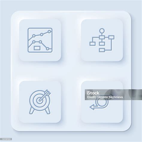 줄 그래프 차트 다이어그램 계층 구조 기관지 대상 및 화살표를 설정합니다 흰색 정사각형 버튼 벡터 개념에 대한 스톡 벡터 아트 및 기타 이미지 Istock