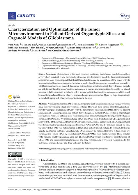 Pdf Characterization And Optimization Of The Tumor Microenvironment