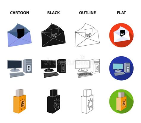 Virus Monitor Display Screen Hackers And Hacking Set Collection Icons In Cartoonblack