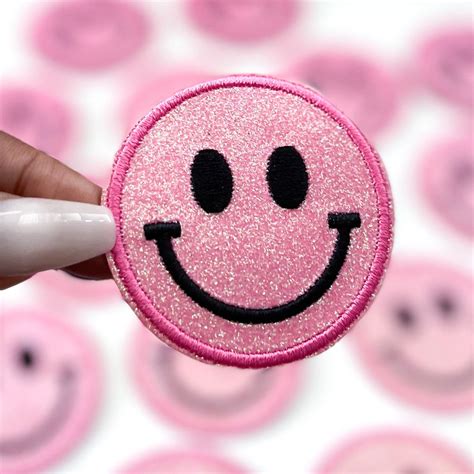 Smiley Face Patch Pink Smiley Patch Fun Iron On Patch For Trucker Hats Pink Glitter Preppy Patch