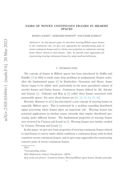 Pdf Pairs Of Woven Continuous Frames In Hilbert Spaces