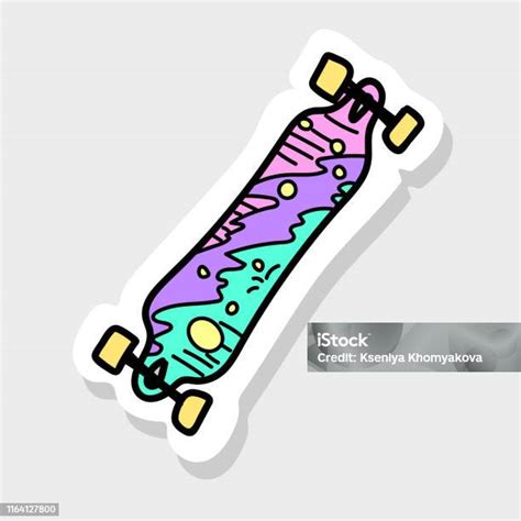 배지 스티커 또는 패치용 격리된 이미지입니다 벡터 그림입니다 시원한 페인트 롱 보드 0명에 대한 스톡 벡터 아트 및 기타 이미지 0명 귀여운 모양 Istock