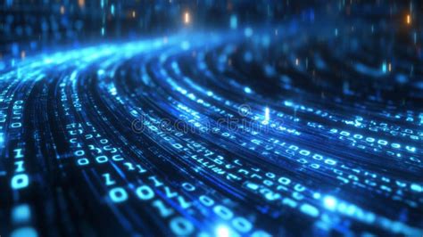 Digital Data Flows Through Glowing Blue Binary Streams In A Modern