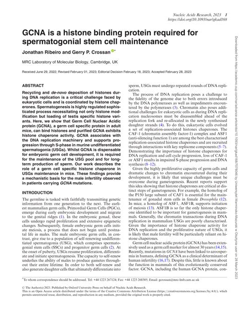 Pdf Gcna Is A Histone Binding Protein Required For Spermatogonial Stem Cell Maintenance