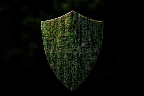 Glowing Green Shield Providing Cybersecurity And Data Protection With Binary Code On A Dark