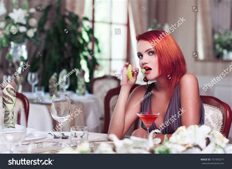 Sexy Redhead Woman Drink Seduction Stock Photo Edit Now