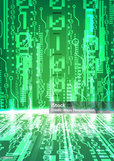 Digital Circuitry Abstraction 조명이 켜진 녹색 선과 기하학적 모양을 통해 표현되는 디지털 회로의