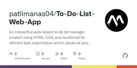 Github Patilmanas To Do List Web App An Interactive Web Based To Do List Manager Created