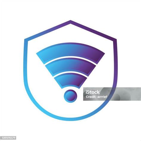보안 쉴드 아이콘입니다 와이파이 기호와 방패 네트워크 보안 개념 그라데이션 스타일 개요 벡터 일러스트레이션 벡터 아이콘 개념 개념에 대한 스톡 벡터 아트 및 기타 이미지