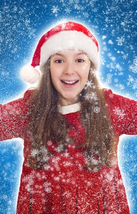 Happy Christmas Girl With Teddy Bear Stock Image Image Of Cheerful