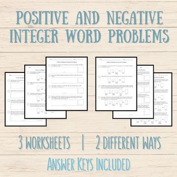 Positive And Negative Integer Word Problems For Differentiated Instruction