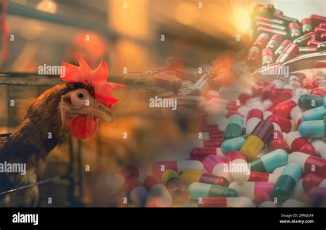 Chicken Farm With Antibiotic Drugs Egg Laying Chicken In Cages