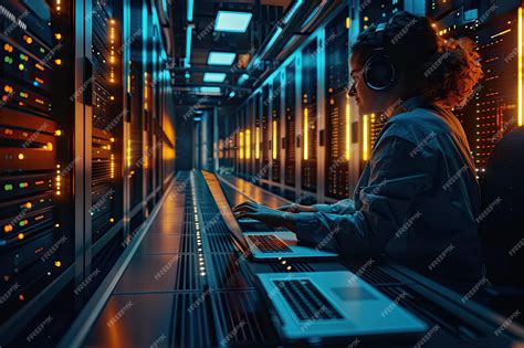 Computer Engineer In Data Center With Big Data Storage Premium Ai Generated Image