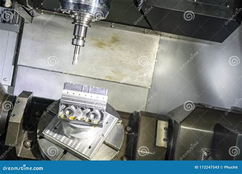 The 5 Axis Cnc Milling Machine Cutting The Aluminium V8 Engine Block By Solid Ball Endmill Tools