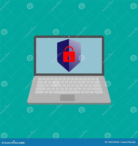 Computer Security Concept Laptop With Shield And Lock On Table Flat