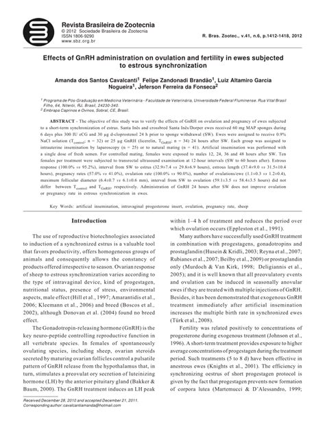 Pdf Effects Of Gnrh Administration On Ovulation And Fertility In Ewes Subjected To Estrous