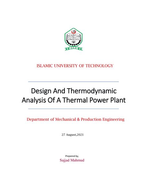 Pdf Design And Thermodynamic Analysis Of A Thermal Power Plant