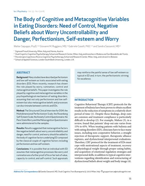 Pdf The Body Of Cognitive And Metacognitive Variables In Eating
