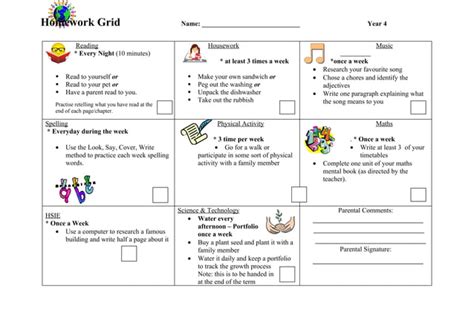 Homework Grid Doc Homework Grid Doc
