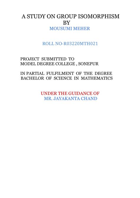 A Study On Group Isomorphism A Study On Group Isomorphism By Mousumi Meher Roll No R 03220 Mth