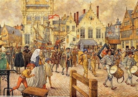 Een Gildenoptocht In Antwerpen 1520 Geschiedenis Illustratie