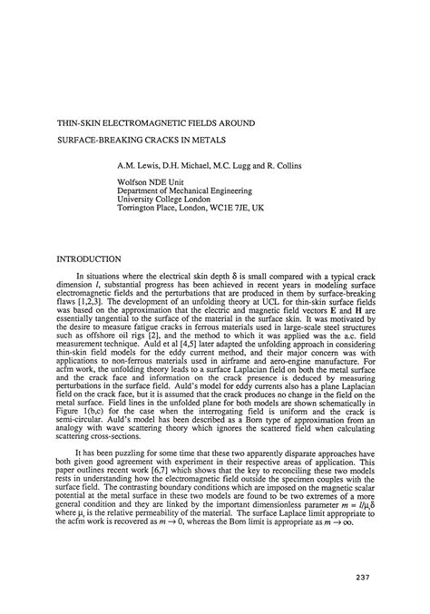 Pdf Thin Skin Electromagnetic Fields Around Surface Breaking Cracks In Metals