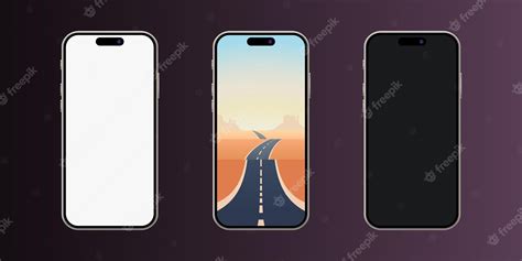 현실적인 새로운 스마트폰 세트 템플릿 전면 보기 프리미엄 벡터