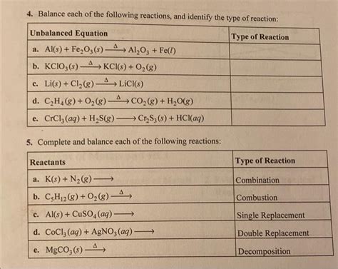 Solved 4 Balance Each Of The Following Reactions And