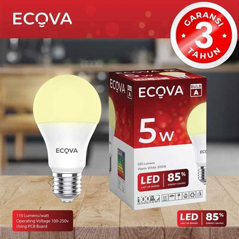 Jual Lampu Led Bulb Watt Kuning Ecova Garansi Tahun Sni W