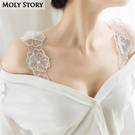 Decorative Cute Big Flower Pearl Lace Bra Straps Replacement Underwear