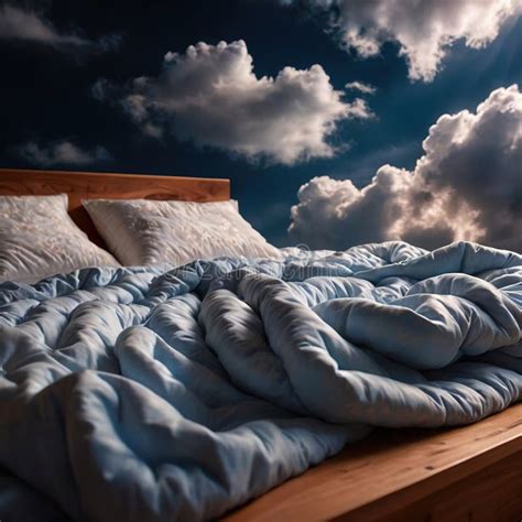 Bedroom Bed With Cloud Relaxing Sky Theme Stock Illustration