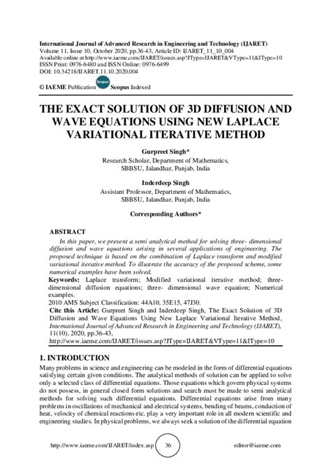 Pdf New Laplace Variational Method For 3d Diffusion And Waves