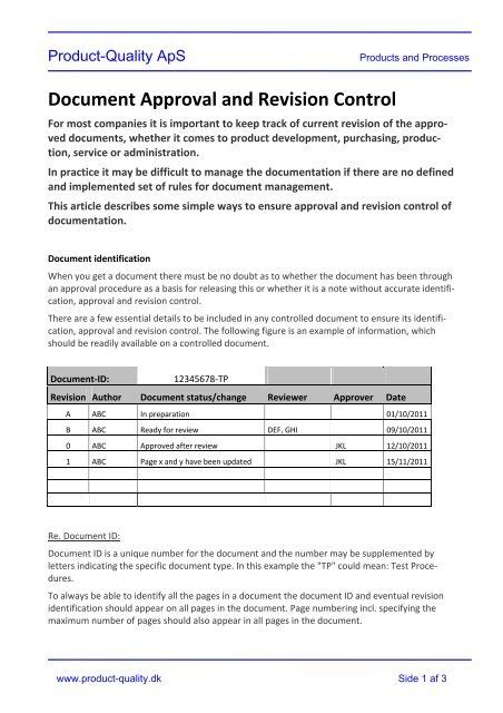 Document Approval And Revision Control Product Qualitydk