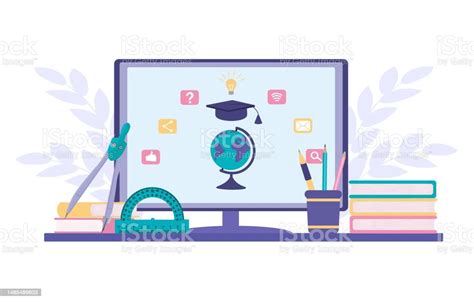 E러닝 배너 온라인 교육 홈 스쿨링 웹 코스 또는 자습서 개념입니다 교육 브이로그 벡터 플랫 그림 개념에 대한 스톡 벡터 아트