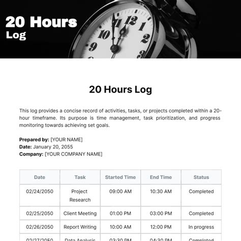 20 Hours Log Template Edit Online And Download Example
