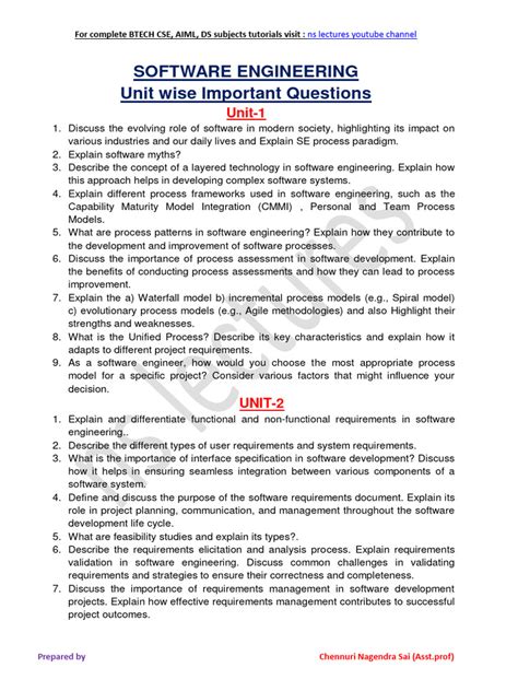 Se Unitwise Imp Questions Pdf Risk Software Quality