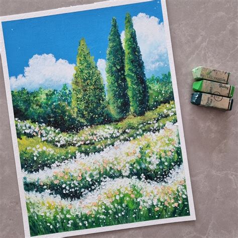 Hee 너무 추운날🌳 Kawachiartsuppliesshop 오일파스텔드로잉 오일파스텔화 오일파스텔 오일파스텔풍경화 오일