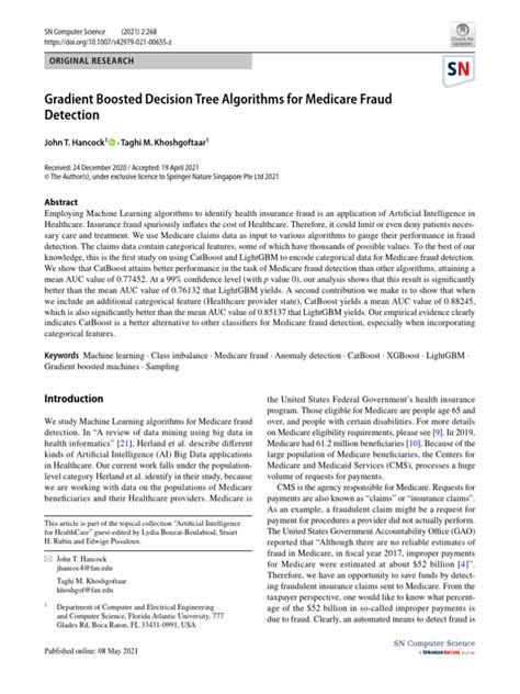 Gradient Boosted Decision Tree Algorithms For Medicare Fraud Detection Pdf