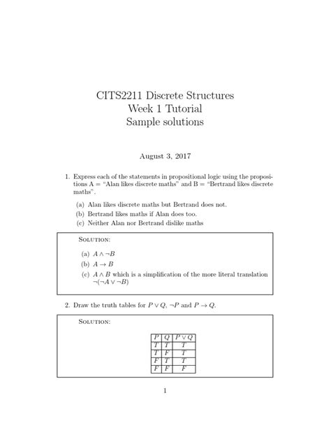 W01 Tutorial Propositional Logic Solutions Pdf Formalism Deductive Teaching Mathematics