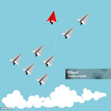 하얀 비행기 리더십 팀워크 개념 지도자로 종이 빨간 비행기 개념에 대한 스톡 벡터 아트 및 기타 이미지 개념 개념과 주제 개성 개념 Istock