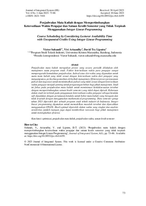 Pdf Penjadwalan Mata Kuliah Dengan Mempertimbangkan Ketersediaan Waktu Pengajar Dan Satuan