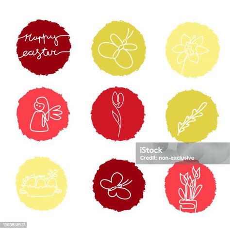 동그라미에 설정된 부활절 벡터 요소입니다 패턴 초대장 인쇄물 인사말 카드 스티커를 위한 다채로운 디자인 요소 흰색 고립 된 배경에 휴일 컬렉션 천사 튤립 나비 단순함에 대한