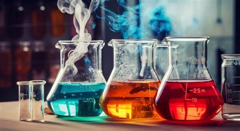 Premium Ai Image Chemistry Experiment With Laboratory Flasks Ai Generative